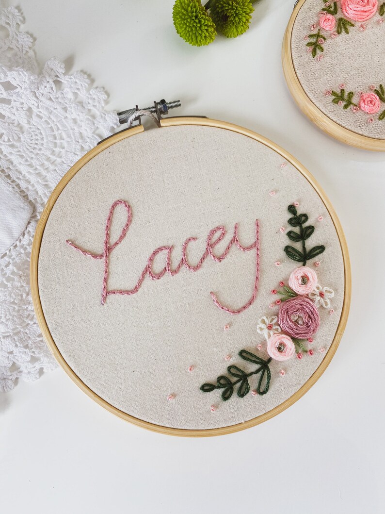Custom Name Embroidery Floral Hoop Art Nursery Decor Wall | Etsy