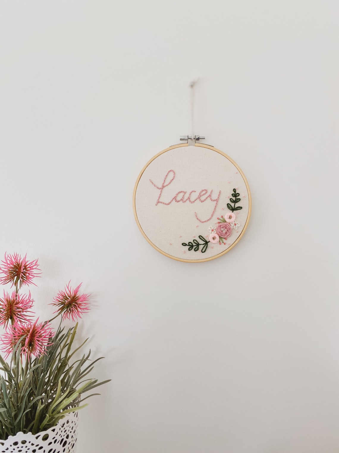 Custom Name Embroidery Floral Hoop Art Nursery Decor Wall | Etsy
