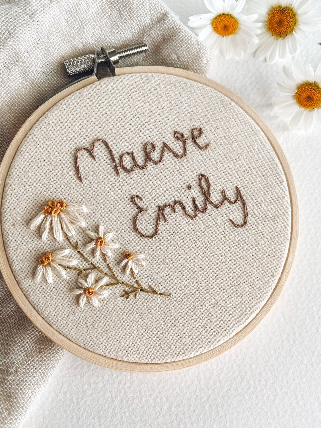 Personalised Floral Embroidery Hoop – Custom Name Hoop Art, Hand ...