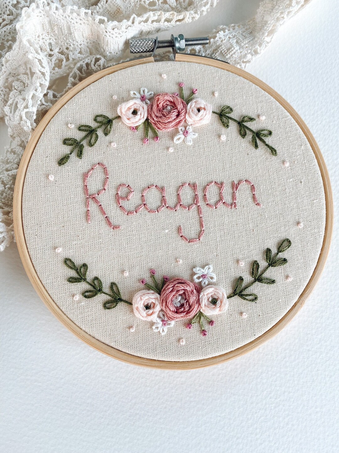 Personalised Floral Embroidery Hoop – Custom Name Hoop Art, Hand ...