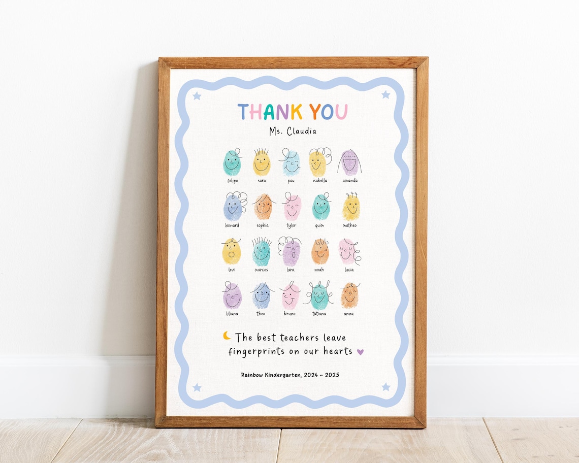 Personalized Fingerprint Teacher Appreciation Poster, Class Keepsake ...