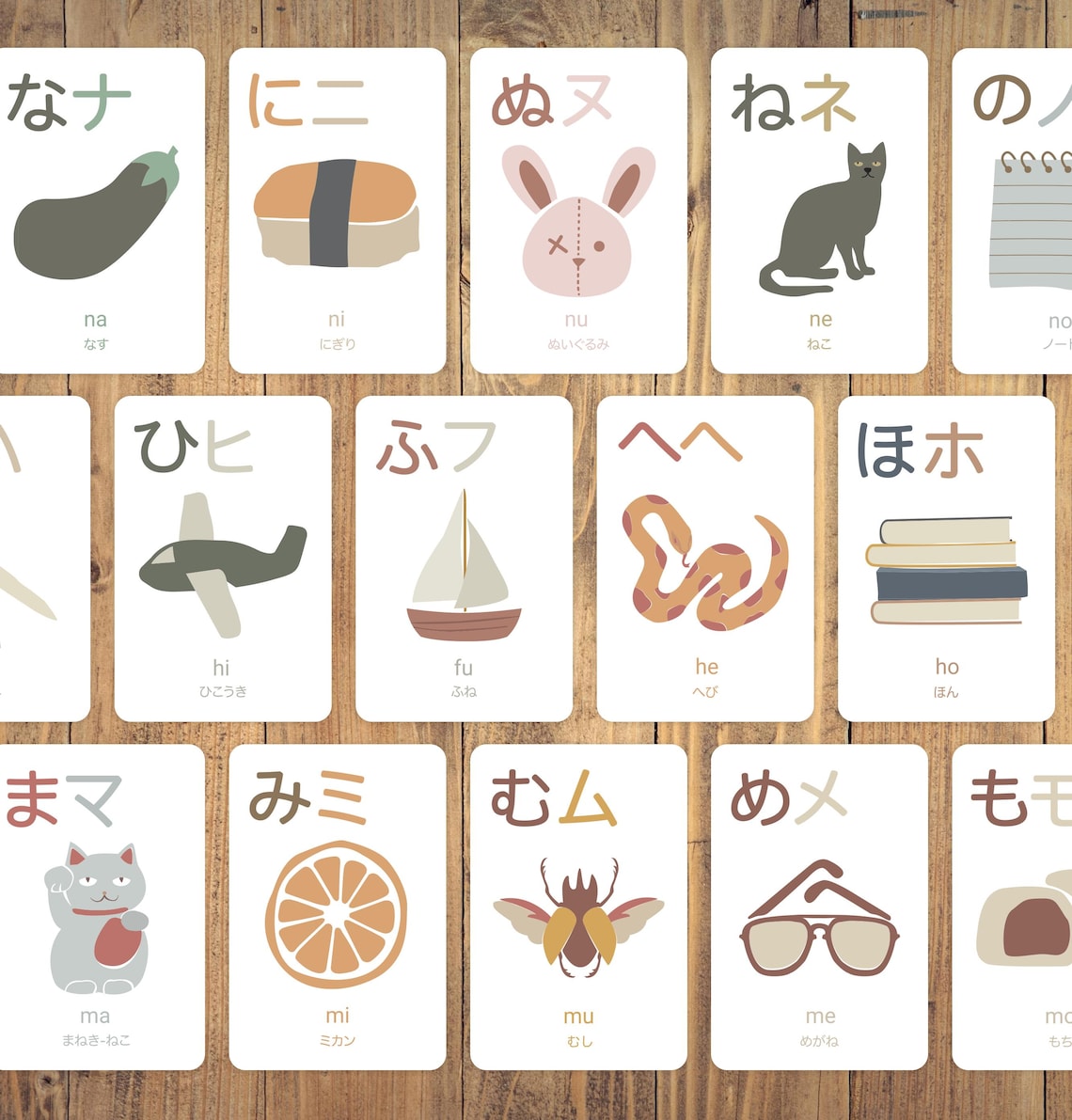 Hiragana Katakana Flashcards | Illustrated Japanese Learning Cards ...