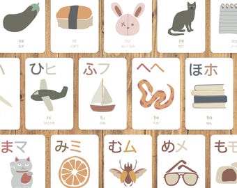 Hiragana Katakana Flashcards | Japanese Learning Cards With Illustrations | Instant Download ...