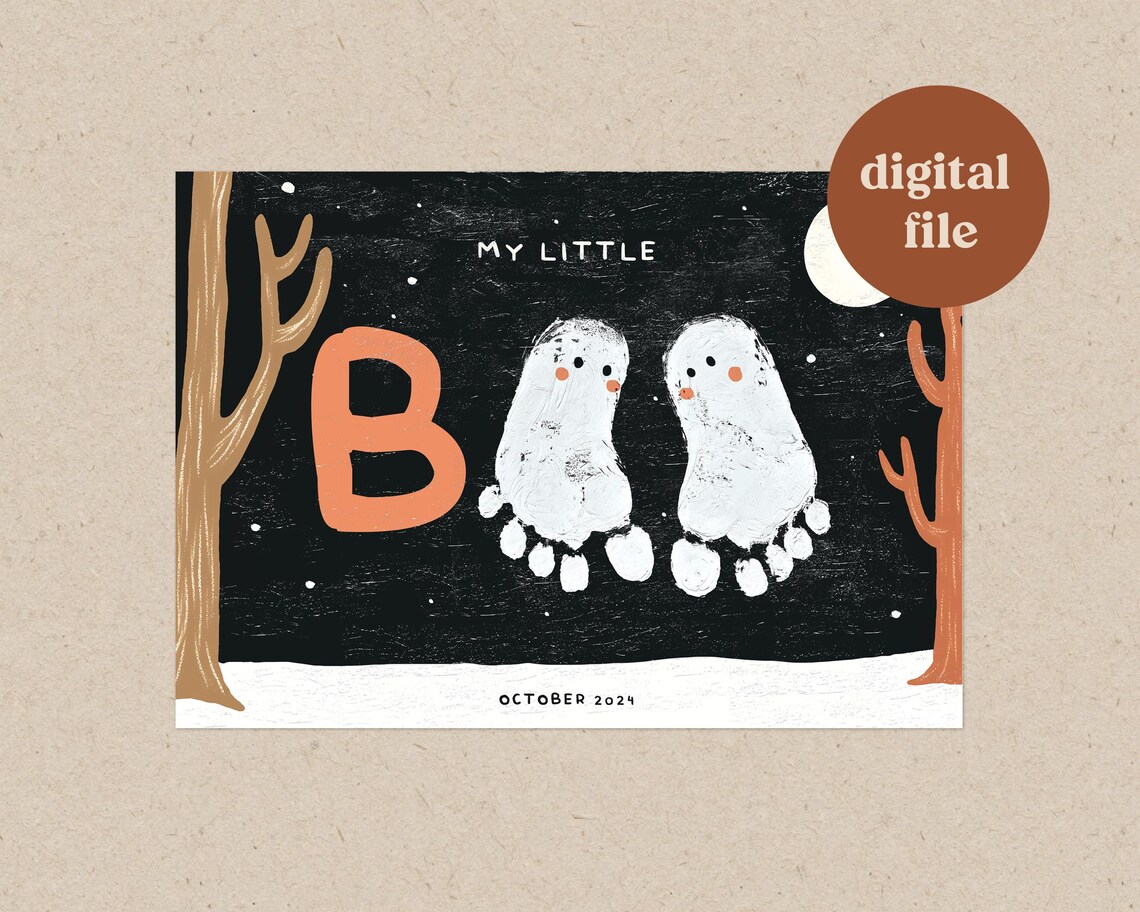 Baby Footprint Handprint Art Print | Halloween Keepsake | Printable Boo ...