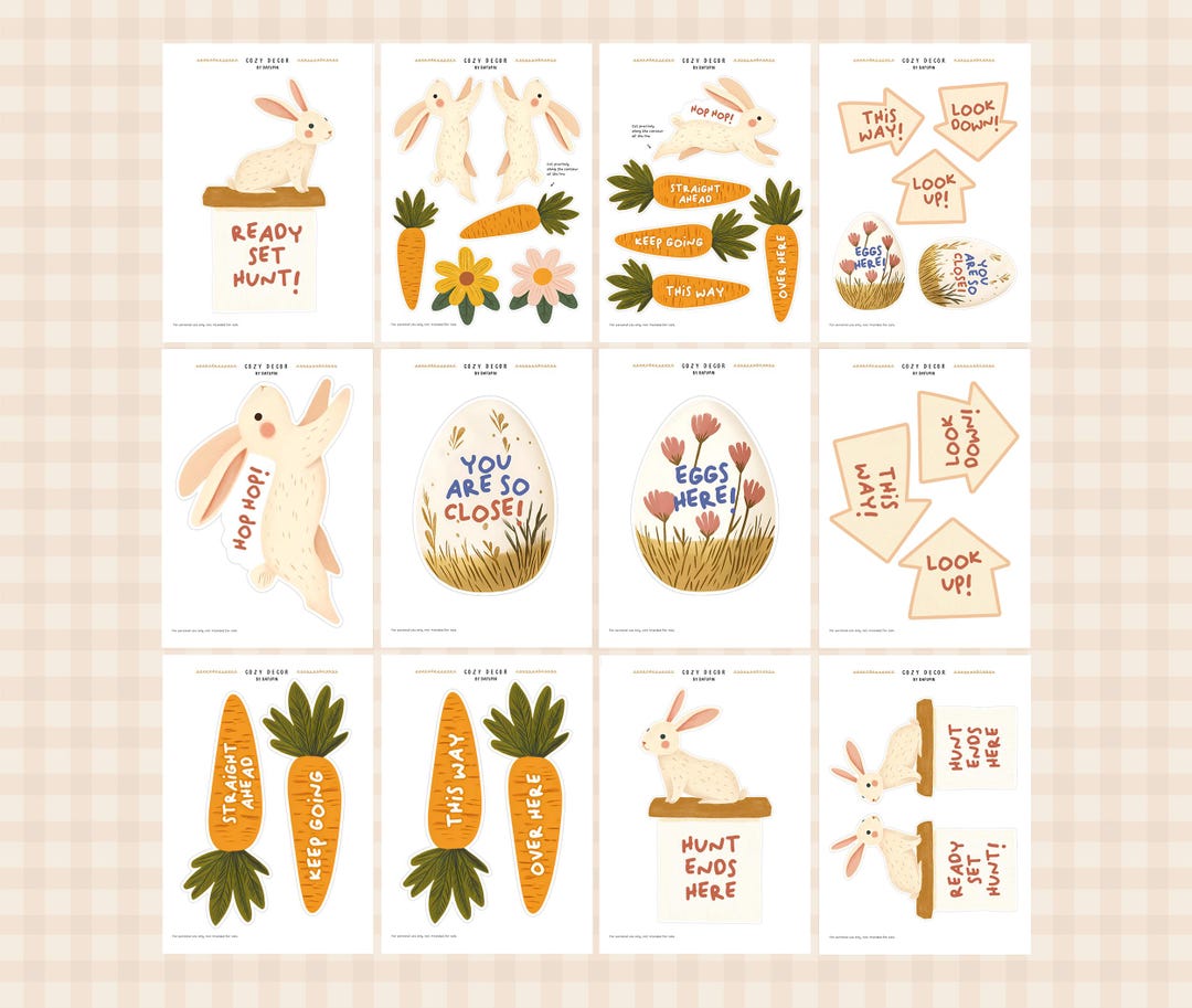 Easter Egg Hunt Signs – Printable Bunny & Flower Clues – DIY Easter ...