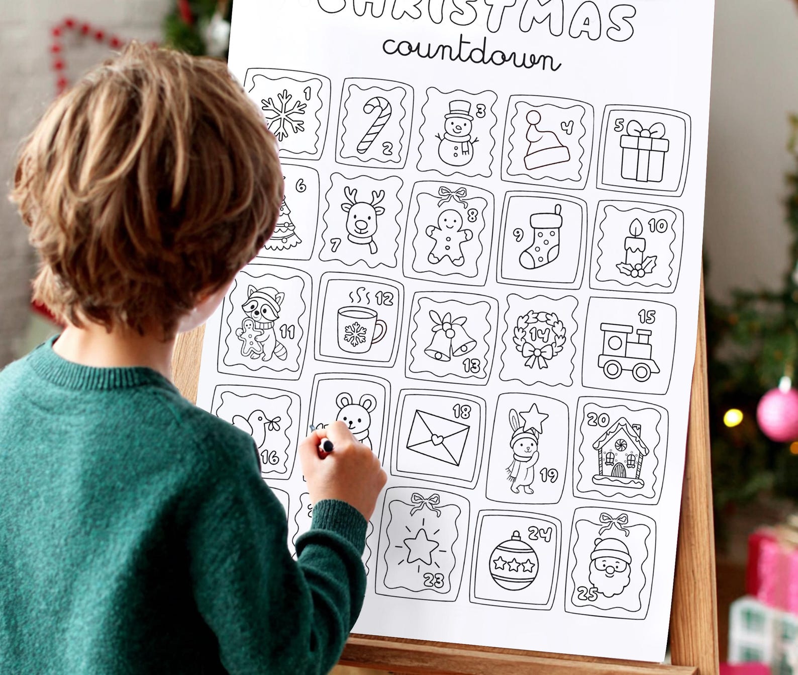 Christmas Coloring Poster for Kids – Advent Calendar Activity Printable ...
