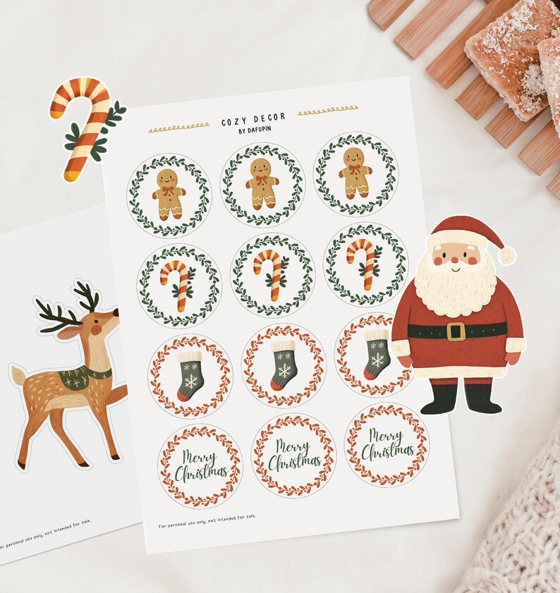 Christmas Cake Cupcake Topper Printable, DIY Holiday Cake Decor, Santa ...