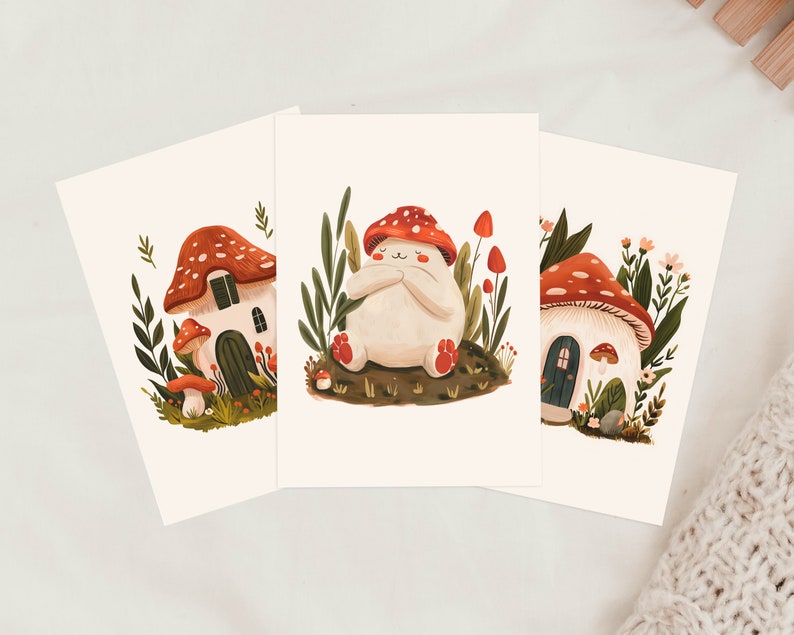 Boho Mushroom Nursery Art, Print Set of 3, Magic Mushrooms Print ...