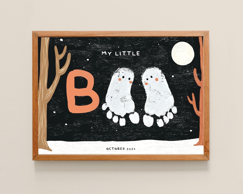 Baby Footprint Handprint Art Print | Halloween Keepsake | Printable Boo ...