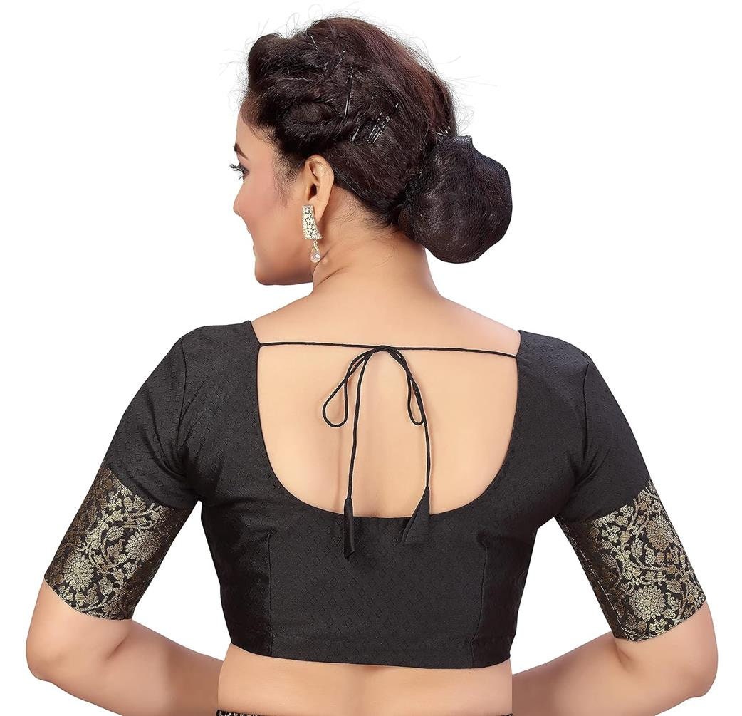 Schwarzer Brokat Ellbogen Ärmeln Goldene Kanjivaram Border - Etsy.de