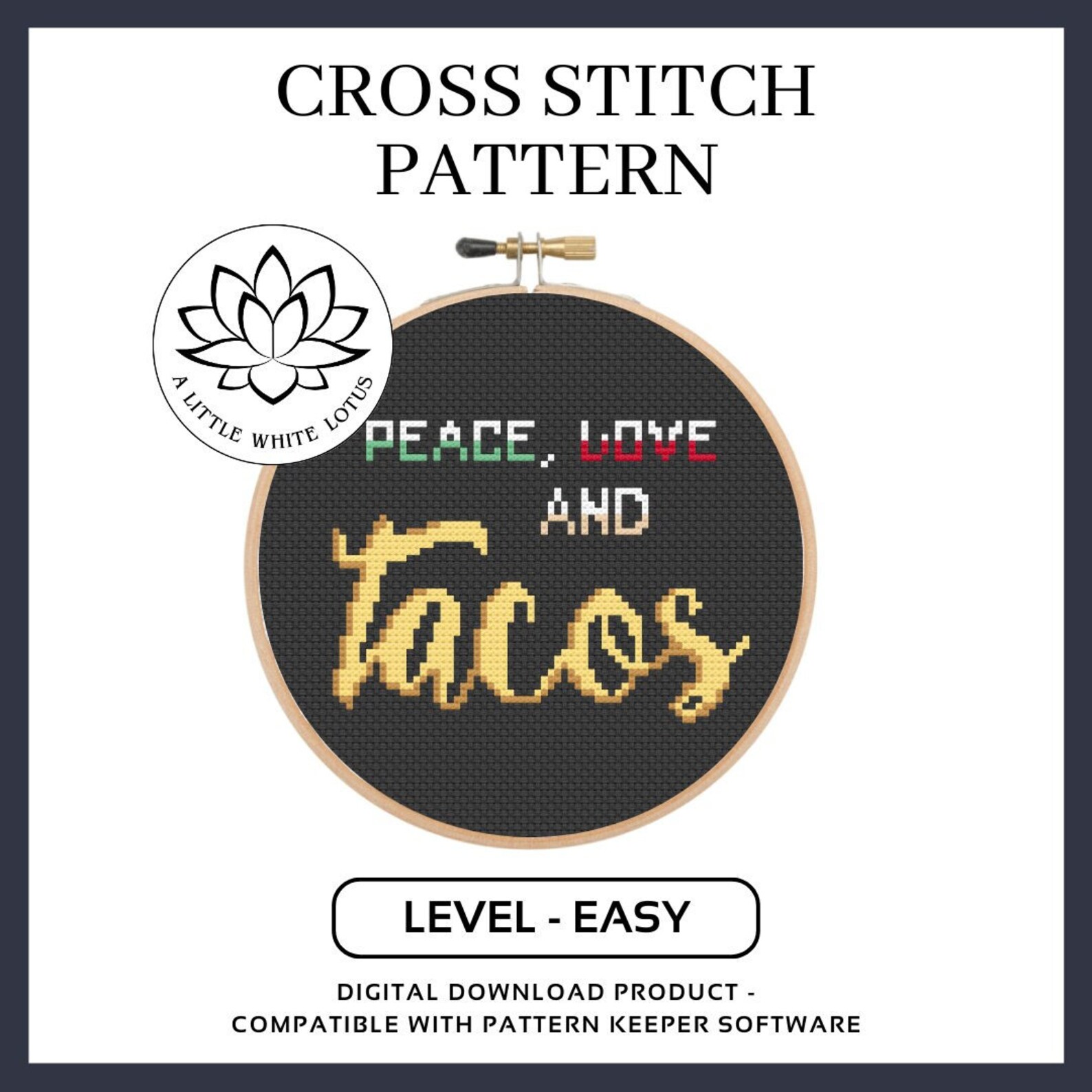 Peace Love and Tacos - Cross Stitch PATTERN - Digital Download ...