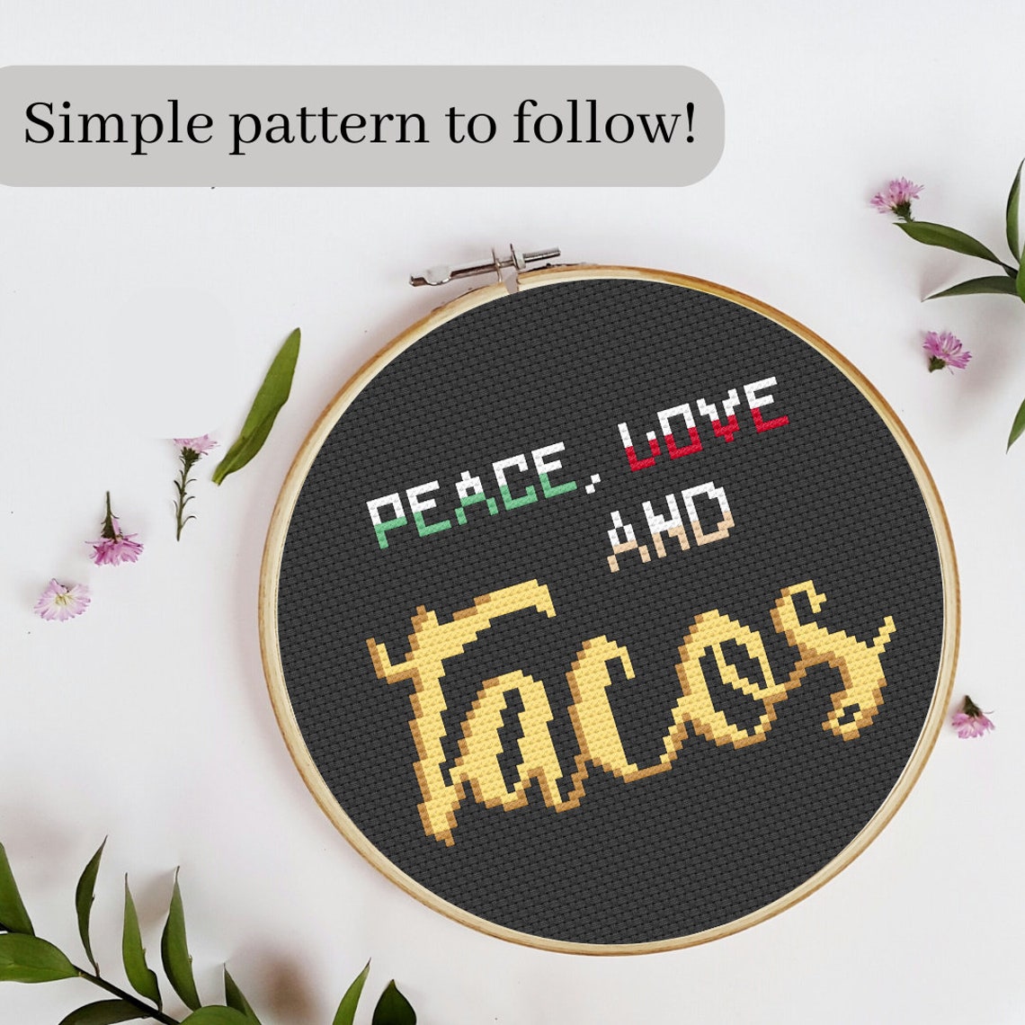 Peace Love and Tacos - Cross Stitch PATTERN - Digital Download ...