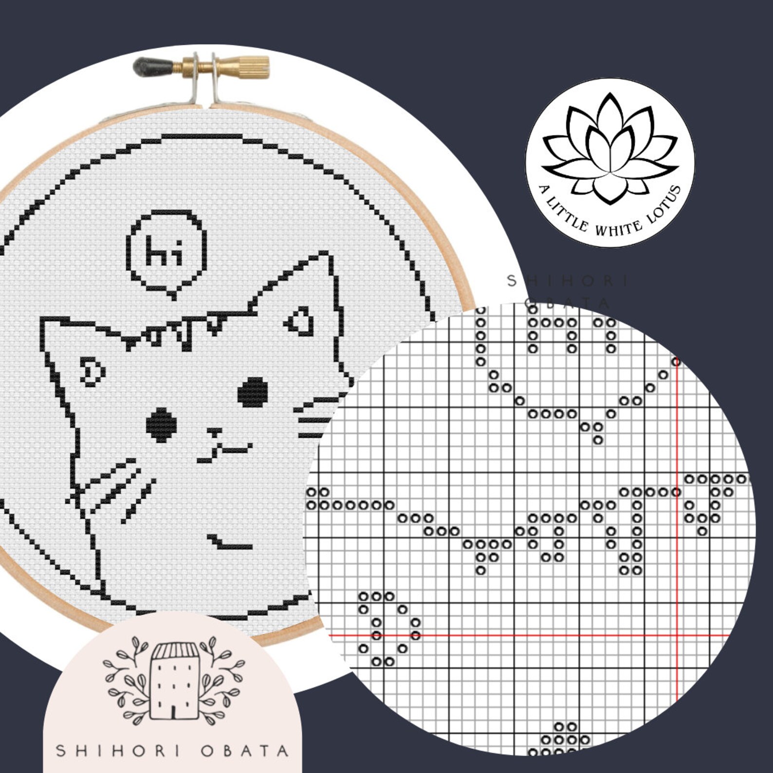 Cat Says Hi - Collab With Shihori Obata - Cross Stitch PATTERN ...