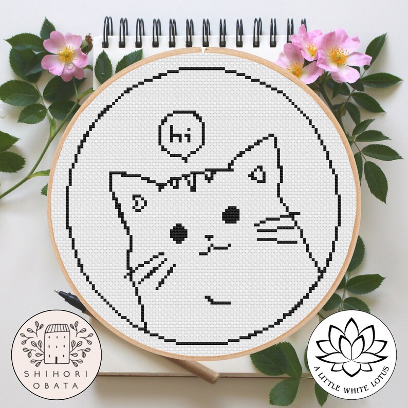 Cat Says Hi - Collab With Shihori Obata - Cross Stitch PATTERN ...