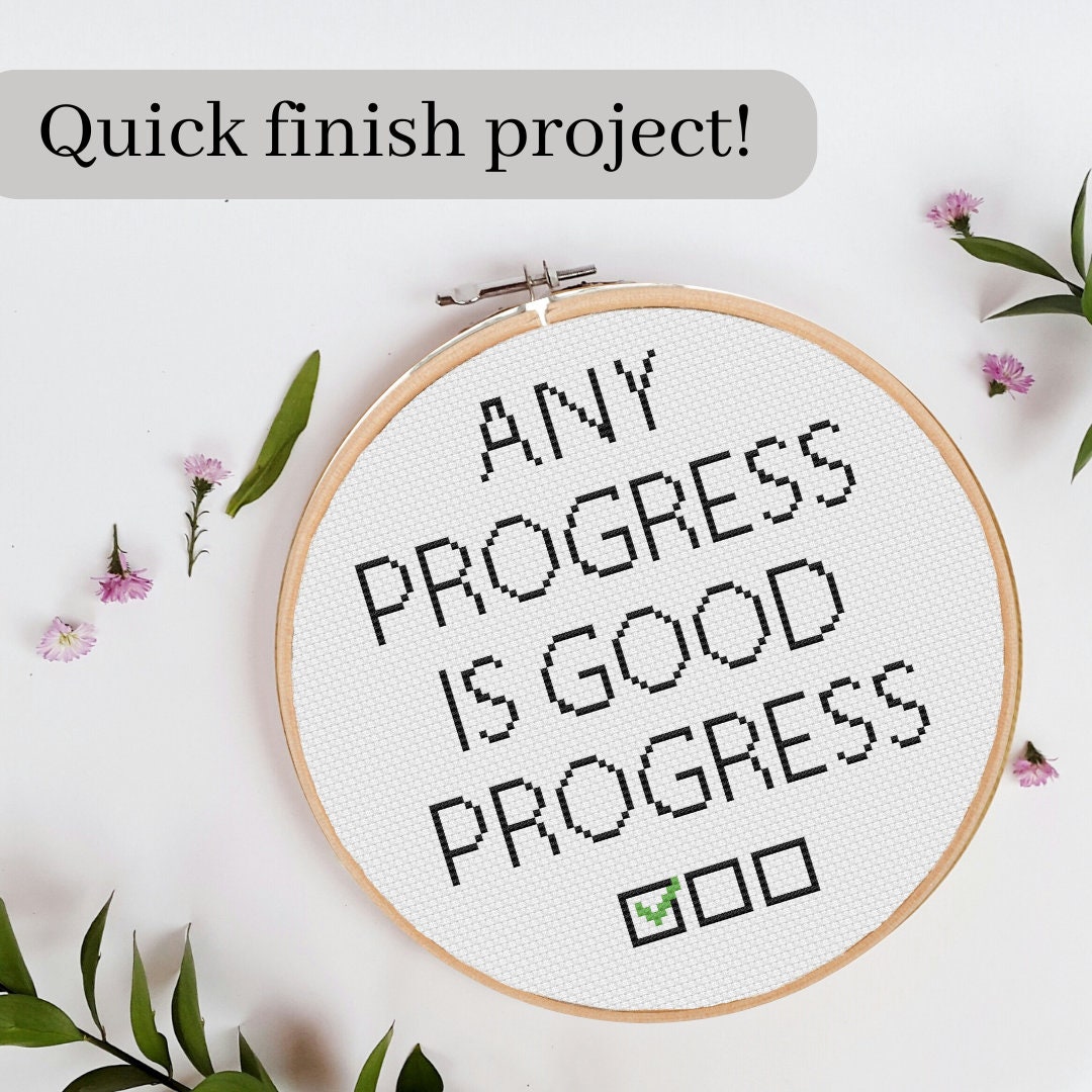 Any Progress is Good Progress Check Mark Cross Stitch PATTERN Digital ...