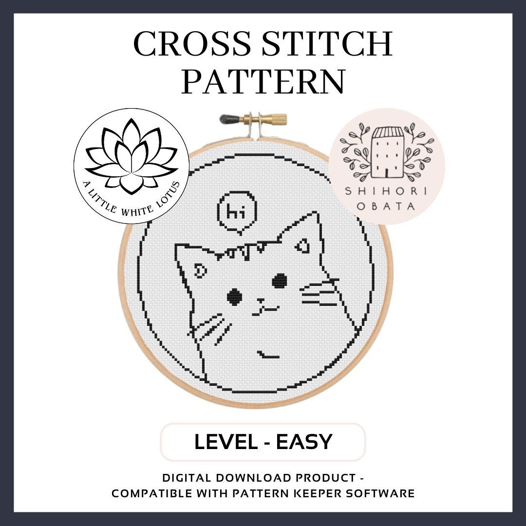 Cat Says Hi - Collab With Shihori Obata - Cross Stitch PATTERN ...