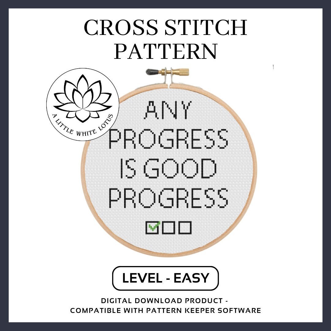 Any Progress is Good Progress Check Mark Cross Stitch PATTERN Digital ...
