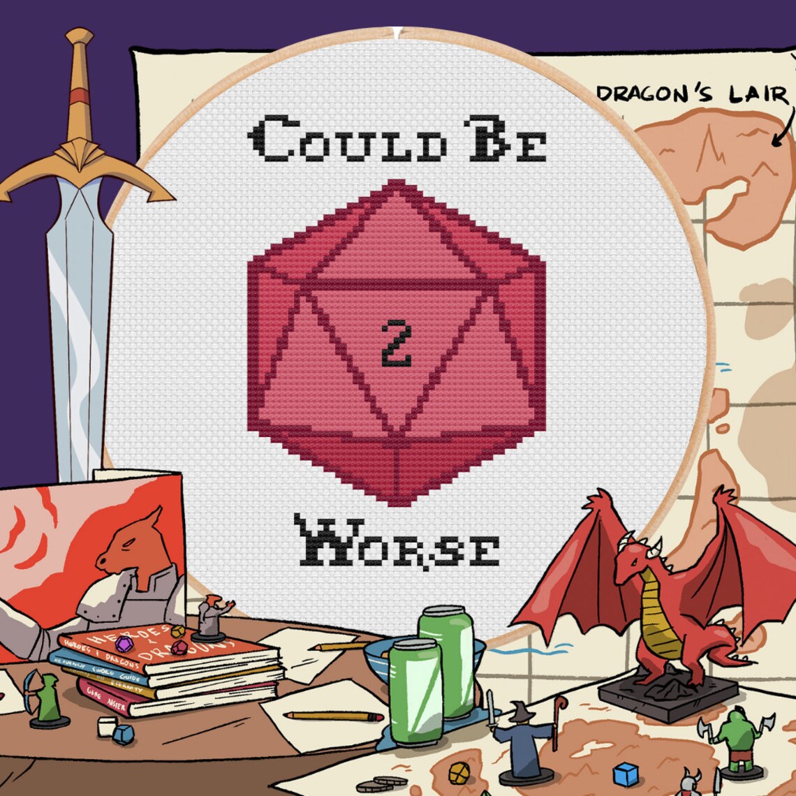 Could Be Worse - Dice Roll Funny- Cross Stitch PATTERN - Digital ...