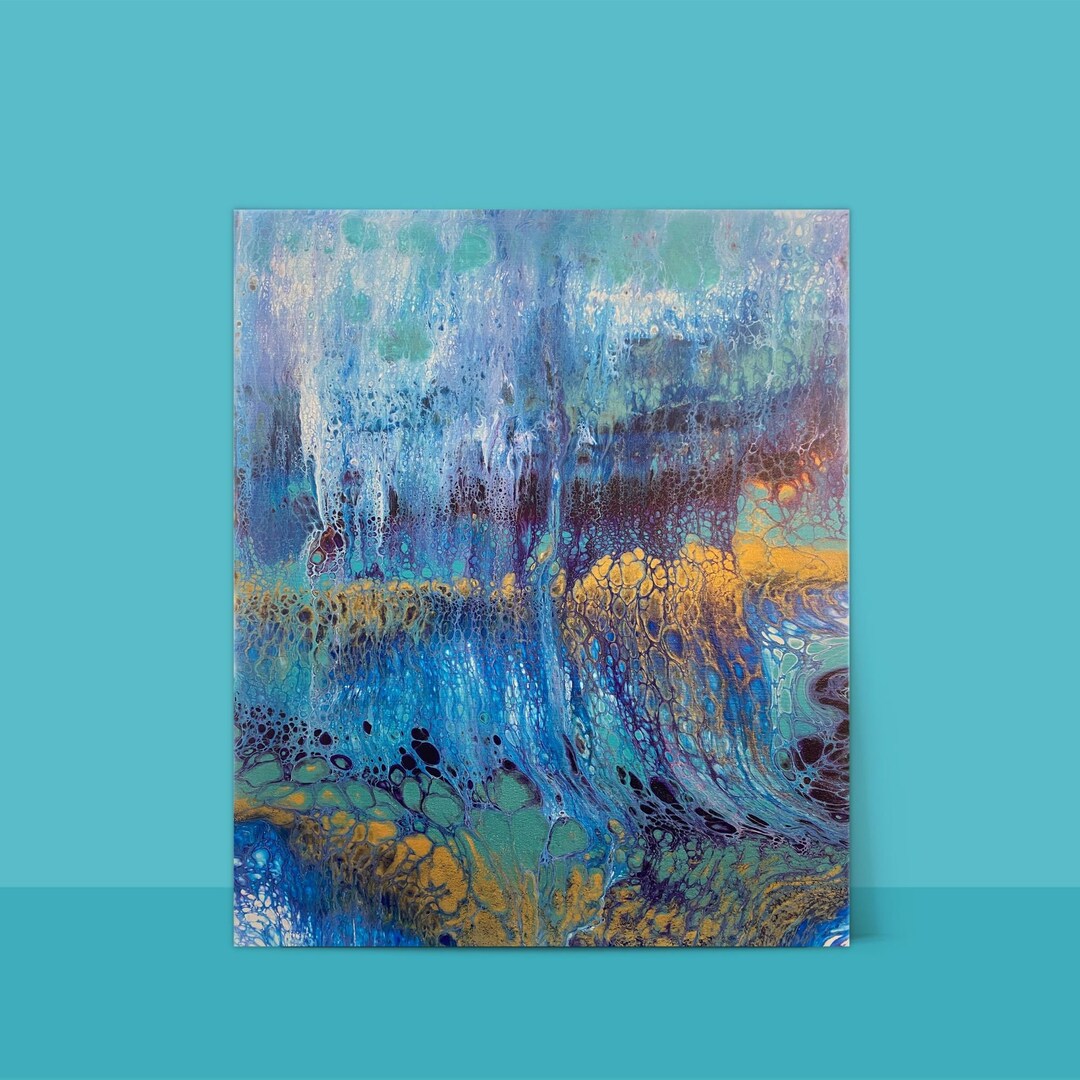 Acrylic Pour Swipe Technique on Canvas, Original Painting, 16 X 20 X .5 ...