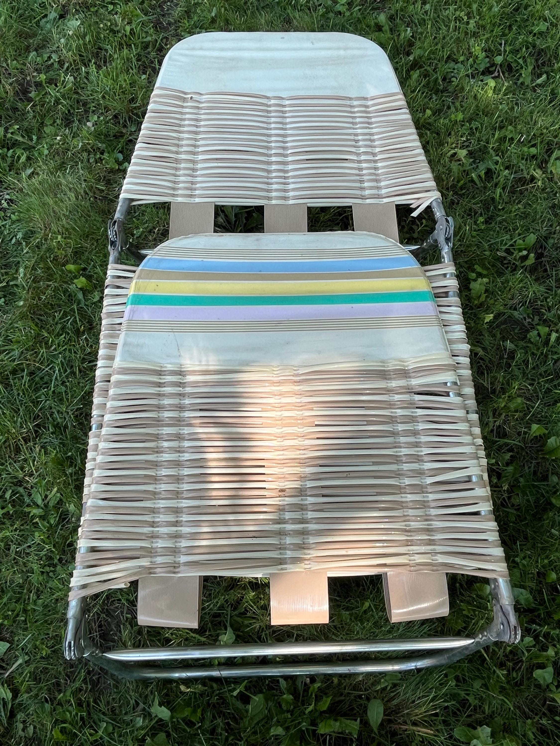 Vintage MCM Vinyl Tubing Chaise Lounger Lawn Chair / Aluminum Frame ...