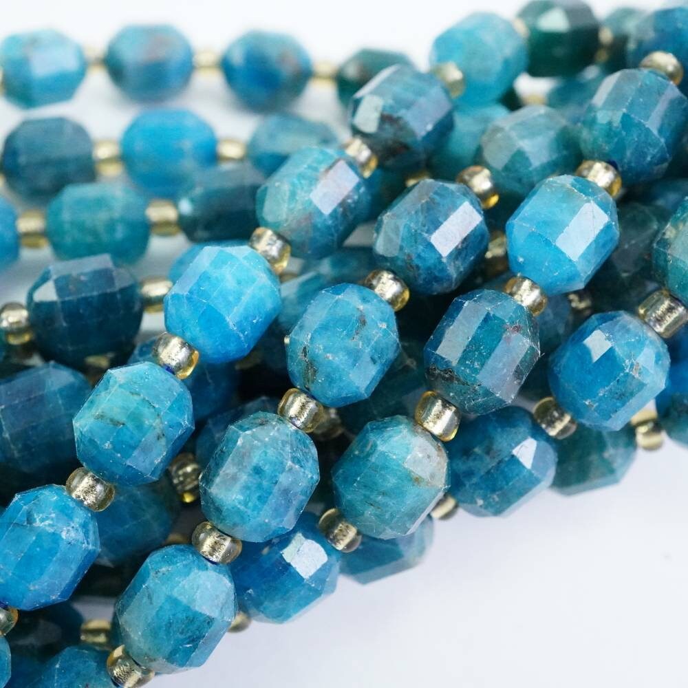 Blue Apatite Beads (barrel)(faceted)(8x7mm)(16