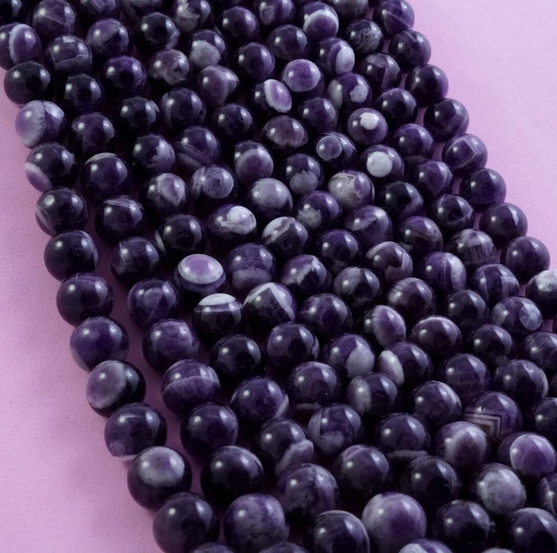 Chevron Amethyst Beads (round)(smooth)(4mm)(6mm)(8mm)(10mm)(12mm)(15 ...