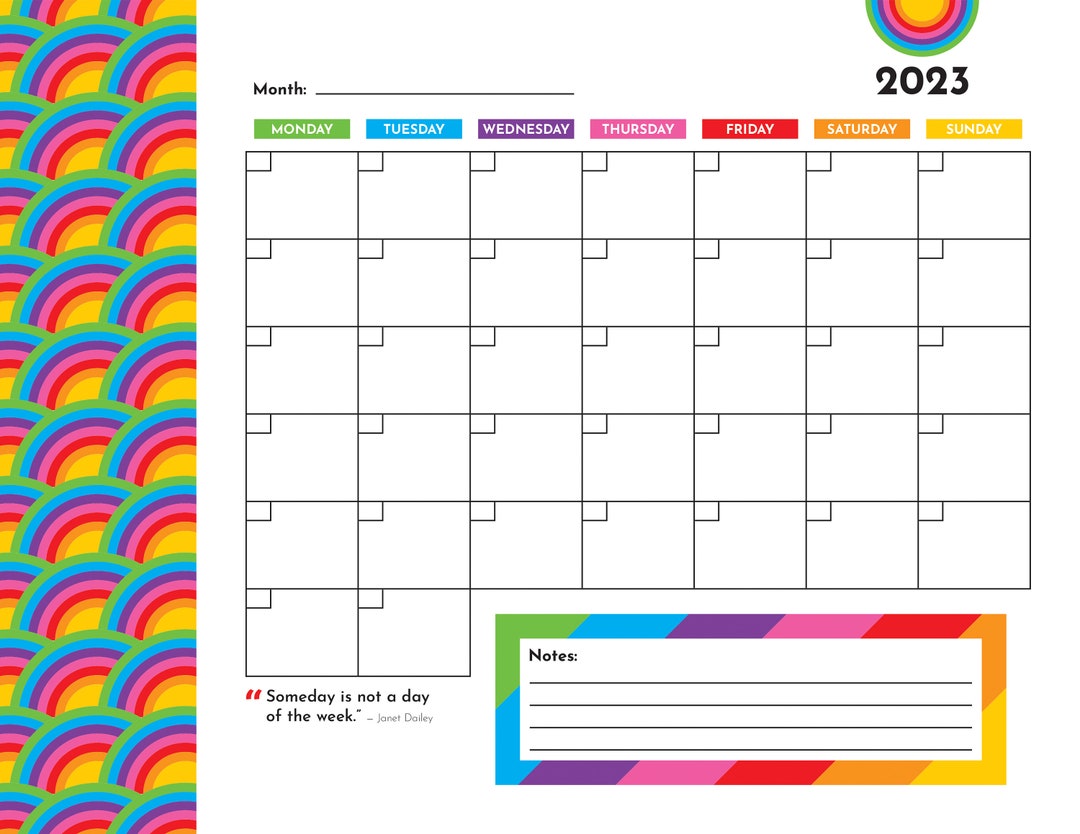Colorful Rainbow Printable 2023 Calendar Page Rainbow - Etsy