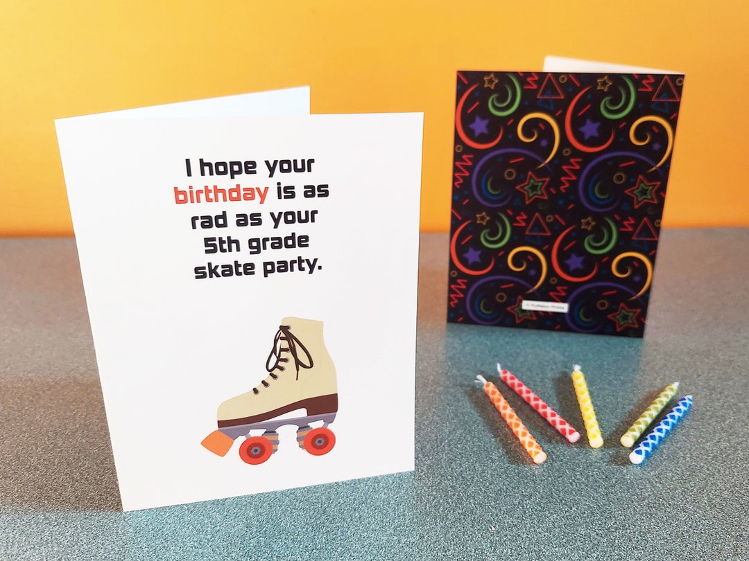 Roller Skate Birthday Card Skate Party Birthday Greeting Card 80s ...