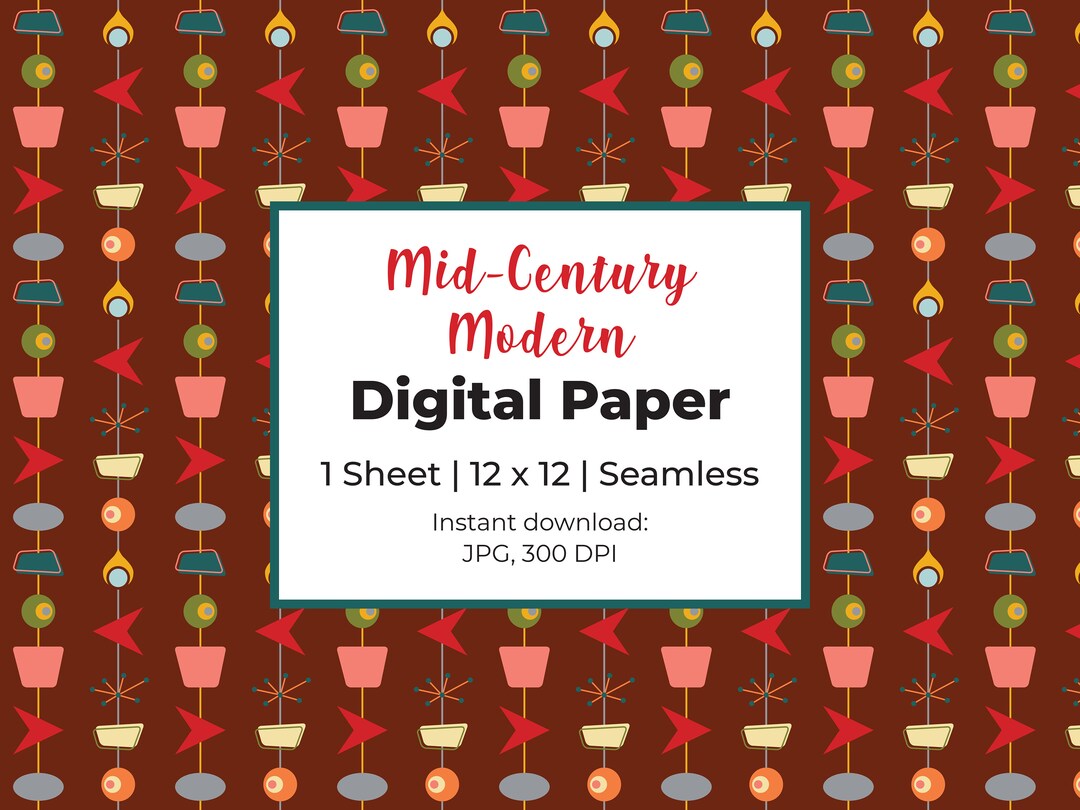 Mid-century Modern Digital Paper: Retro Scrapbook Design (12x12 ...