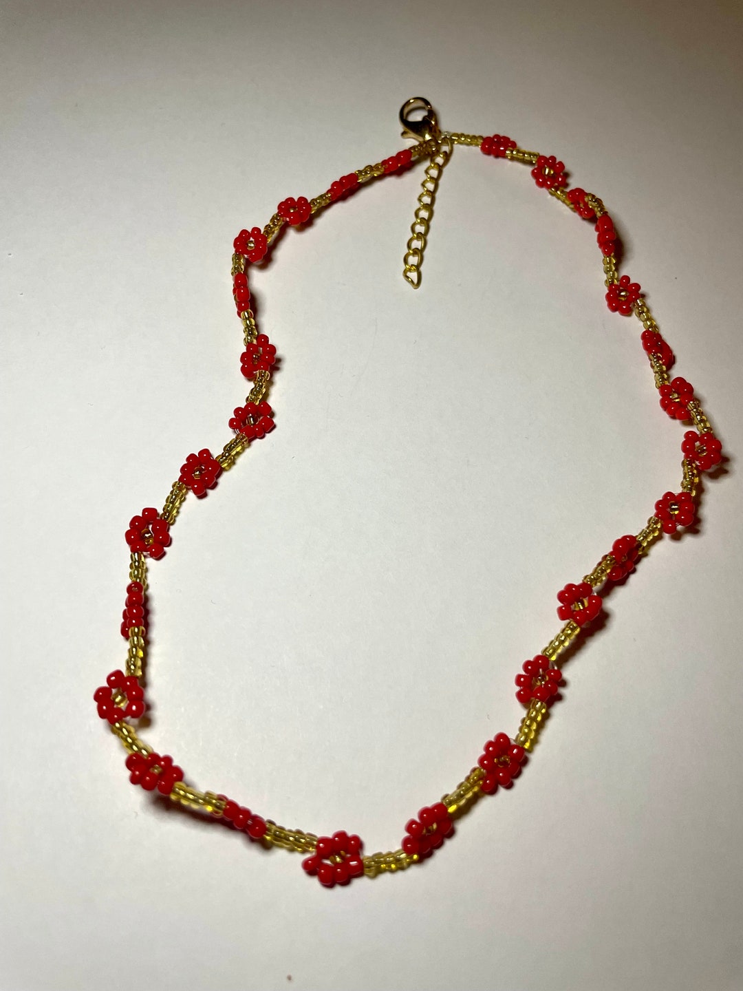 Red and Gold Poinsettia Flower Bead Daisy Chain Christmas Necklace - Etsy