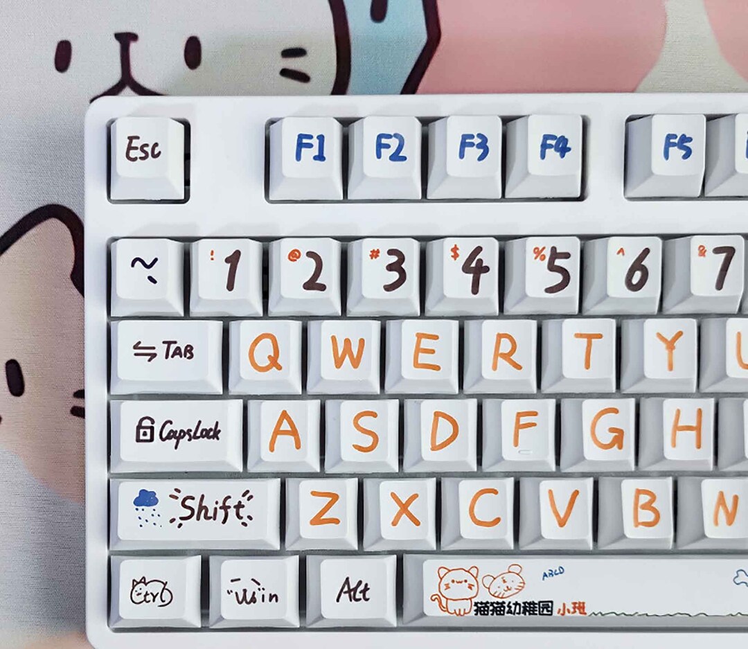 135pcs Kawaii Graffiti Cat Keycap Set ,cute White Keycaps, Cherry ...