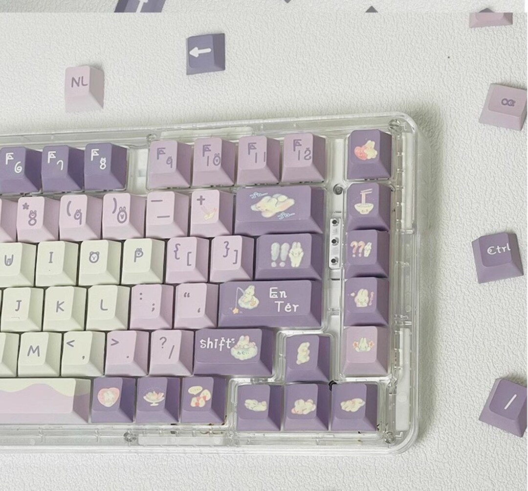 131PCS Purple Rabbit Theme Keycap Set,cute Keycap Set,pbt Keycap,xda ...