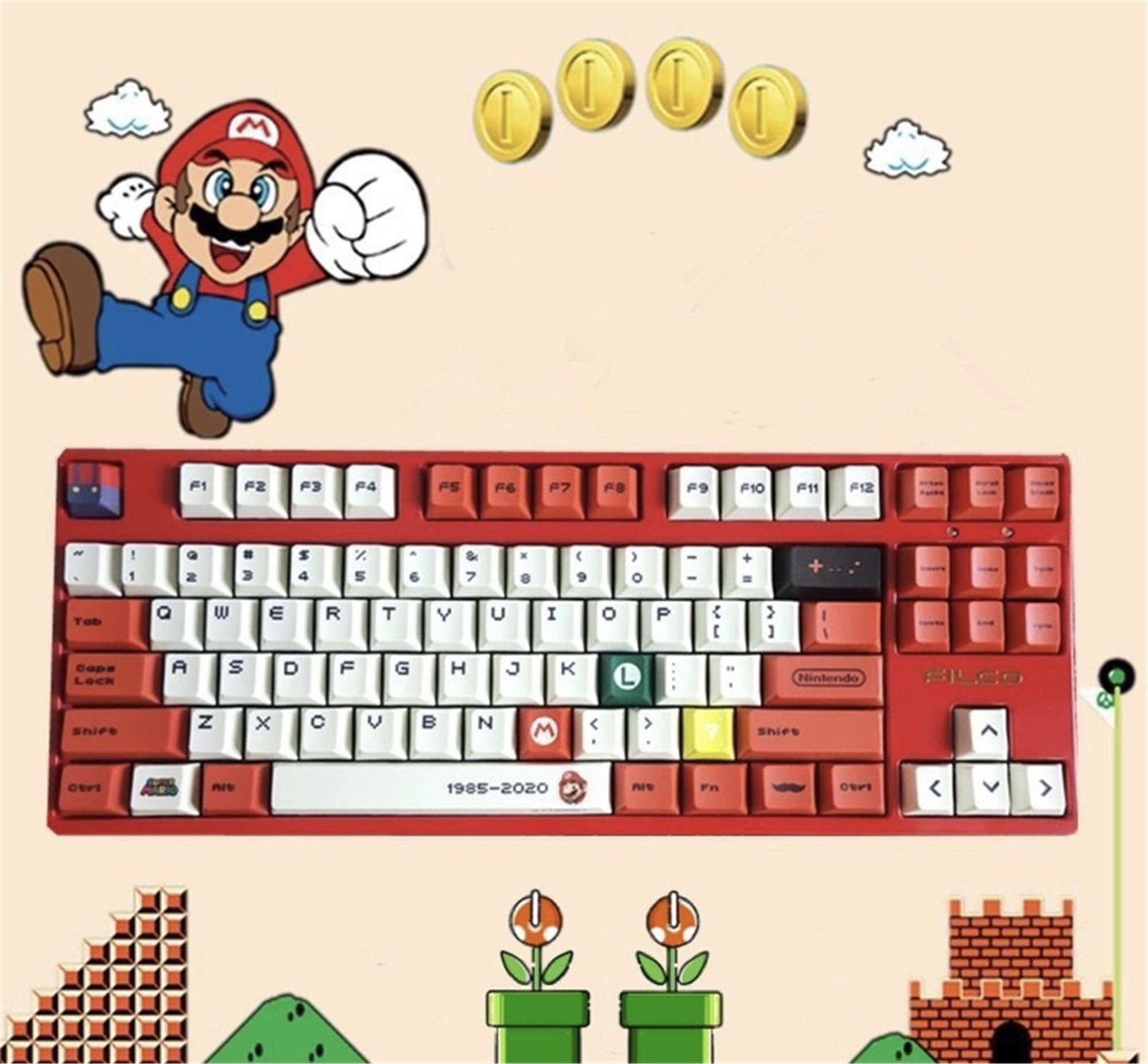 120pcsred Theme Mario Keycap Setssuper Mario Keycap Setpbt | Etsy