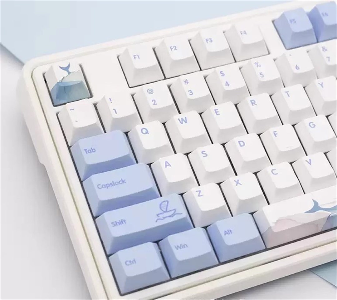 129pcs, Marine Theme Keycap Set, Blue and White Easy Keycap Set, Cherry ...