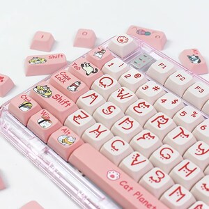 134PCS Pink Cats Theme Keycap Set, Keycap Set Cute, PBT Keycap, Backlit ...
