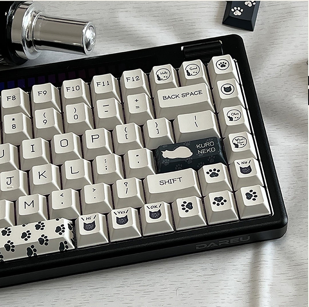 130pcs Black White Cat Theme Keycap Set, Cute Girl Keycap, Cherry ...