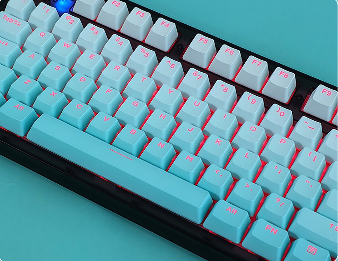 105PCS Mint Gradient Theme Keycap Set, Top Side Print Translucent ...