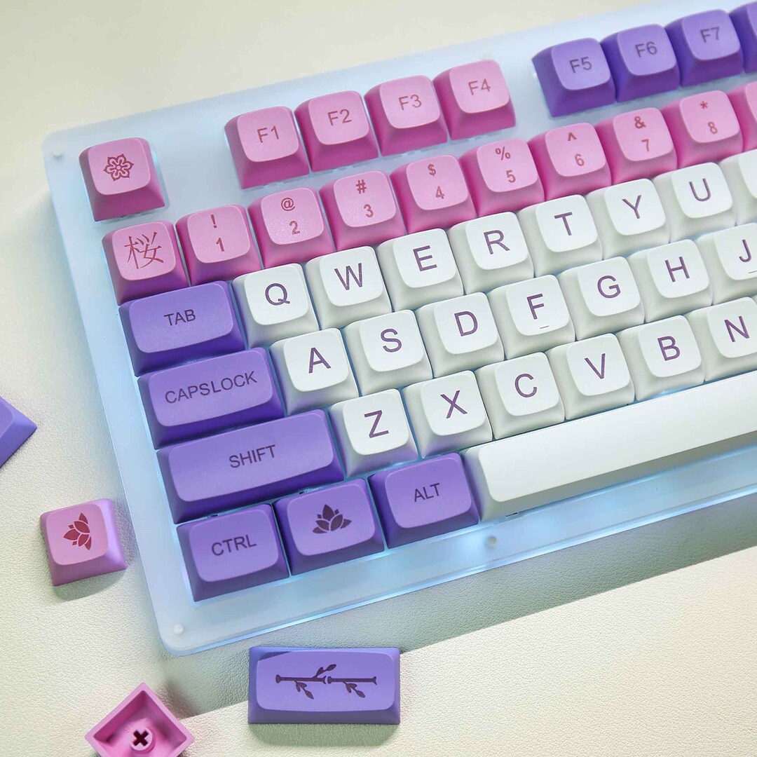 134pcs, Cherry Blossom Theme Keycap Set, Pink Purple Keycaps, PBT ...