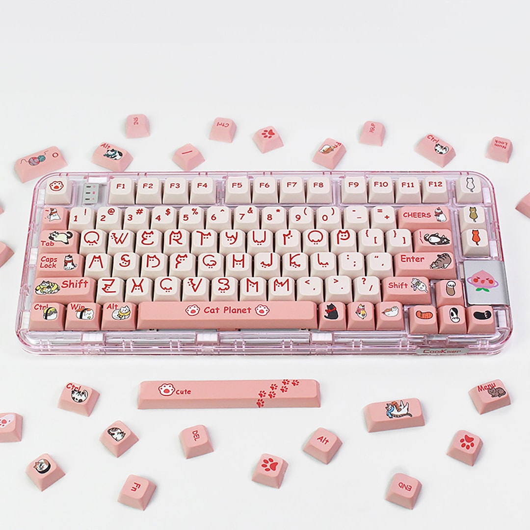 134PCS Pink Cats Theme Keycap Set, Keycap Set Cute, PBT Keycap, Backlit ...