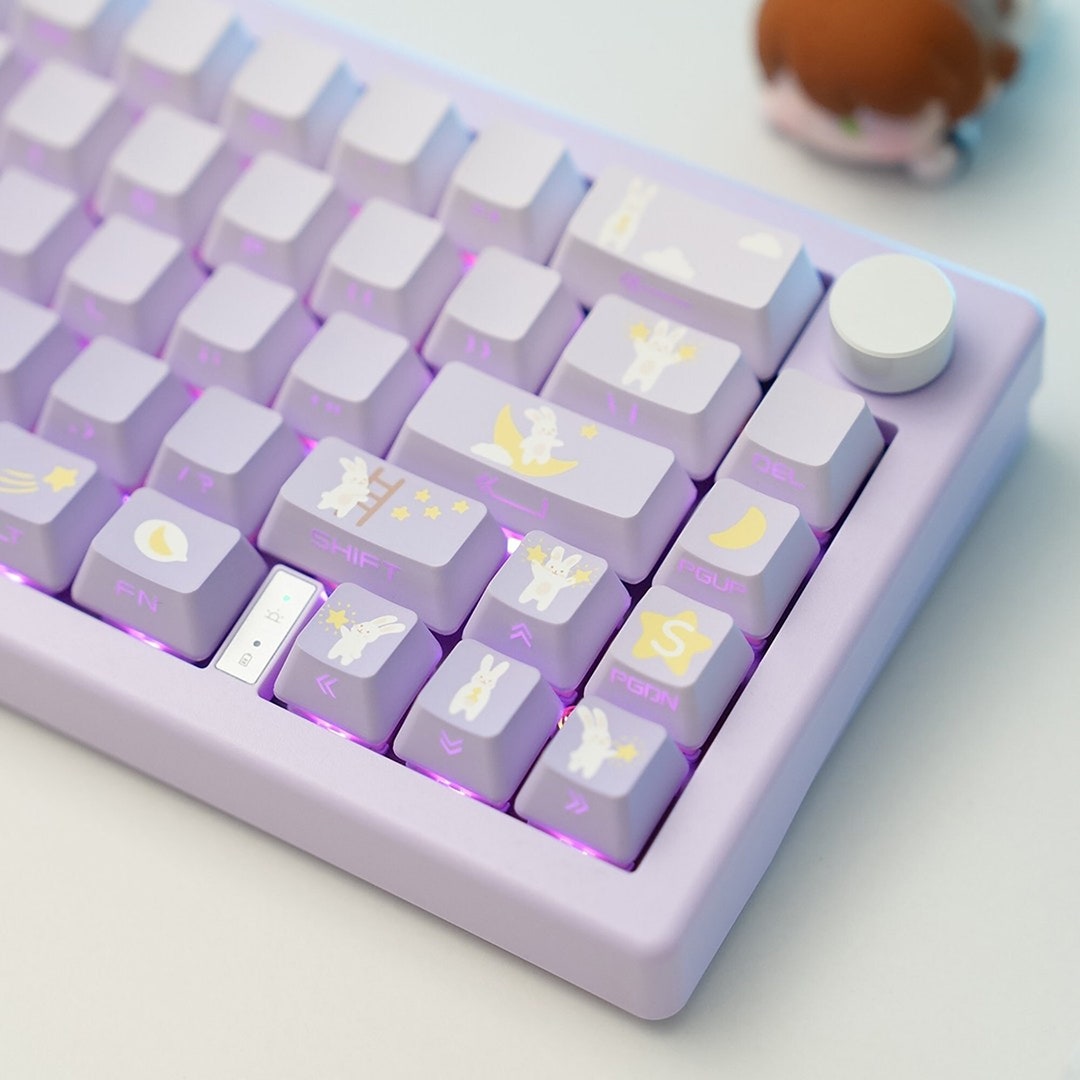 136PCS Purple Star Moon Rabbit Theme Keycaps,cute Keycap,side Print ...