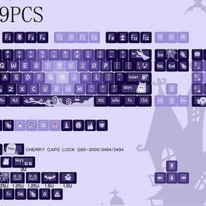 139PCS Halloween Ghost Theme Keycap Set,gothic Keycap,purple Gradient ...