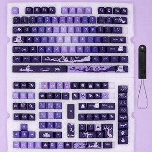 139PCS Halloween Ghost Theme Keycap Set,gothic Keycap,purple Gradient ...