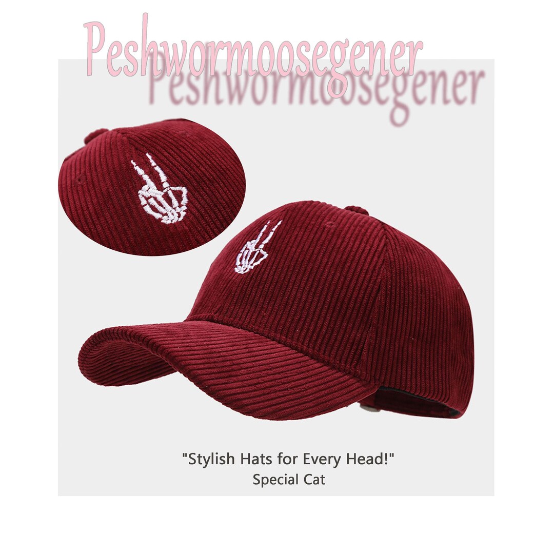Corduroy Skull Finger Hat, Gothic Embroidered Skeleton Hand Baseball ...
