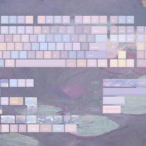 141PCS Monet Water Lilytheme Keycap Set,pink Purple Keycaps,pbt Keycap ...