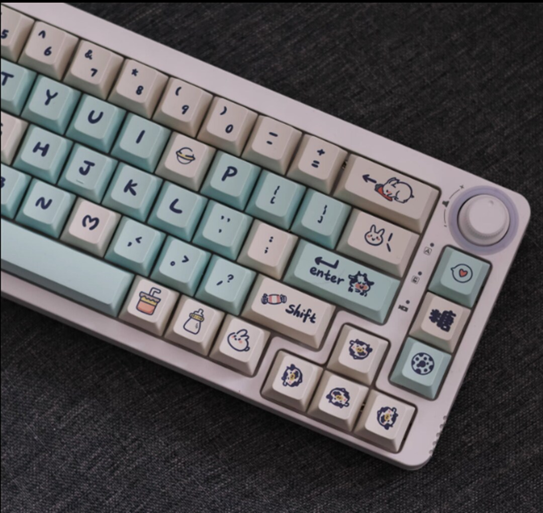 143pcs, White Rabbit Creamy Candy Theme Keycap Set, Blue and White ...