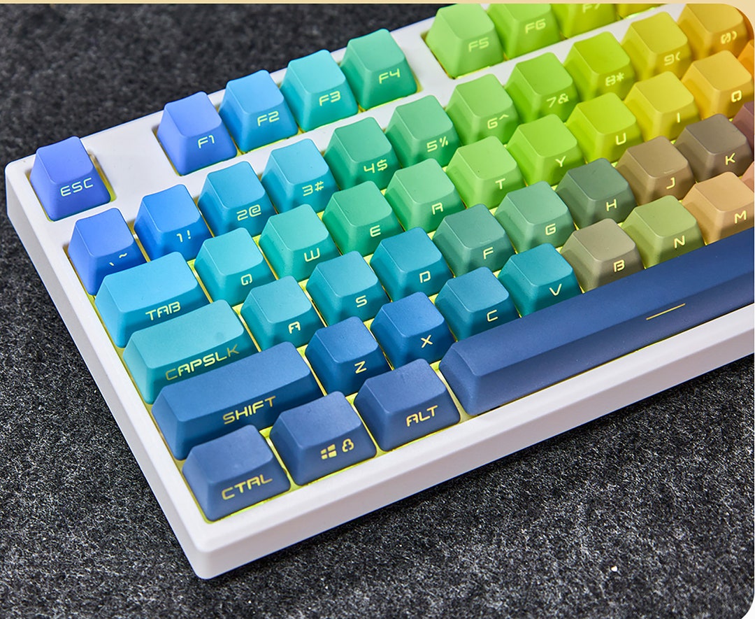 129PCS Aurora Gradient Theme Keycap Set,side Print Translucent Keycaps ...