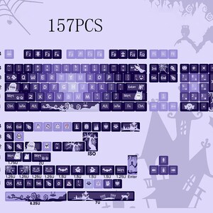 139PCS Halloween Ghost Theme Keycap Set,gothic Keycap,purple Gradient ...