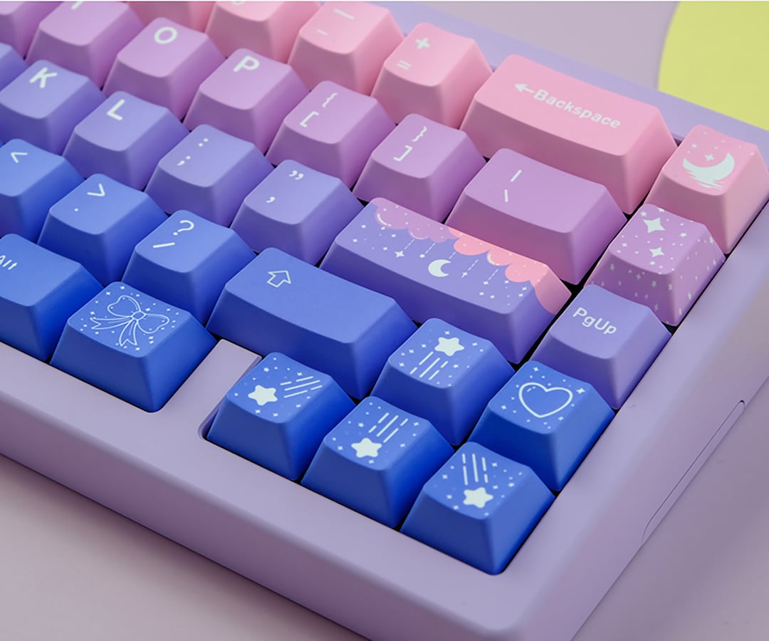 136PCS Star Moon Theme Keycap Set, Gradient Pink Blue Keycaps, PBT ...