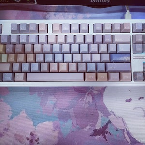 141PCS Monet Water Lilytheme Keycap Set,pink Purple Keycaps,pbt Keycap ...