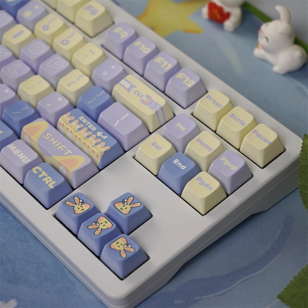 142pcs, Cute Cartoon Rabbit Theme Keycap Set, Purple Gradient Keycaps ...